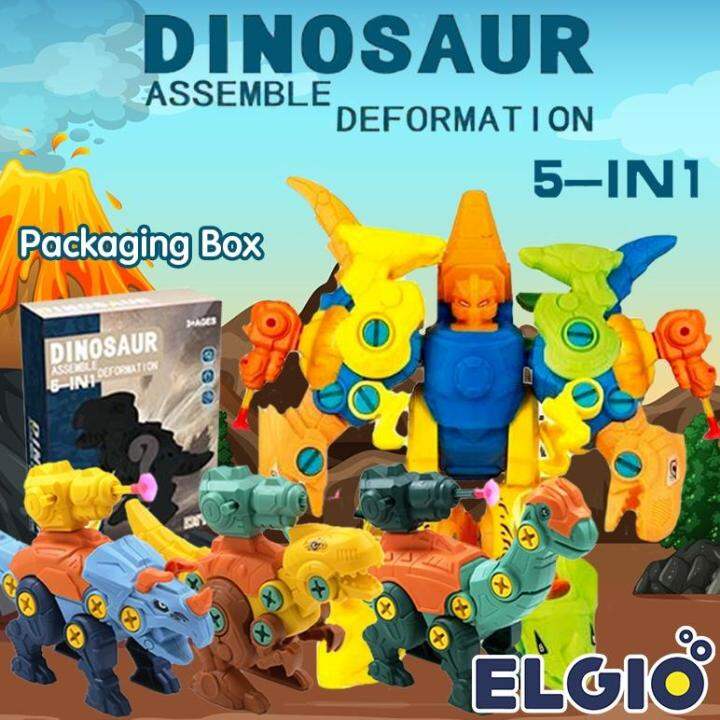 Mainan Dinosaurus DIY 5 in 1 Bongkar Pasang Robot Dino Assemble ...