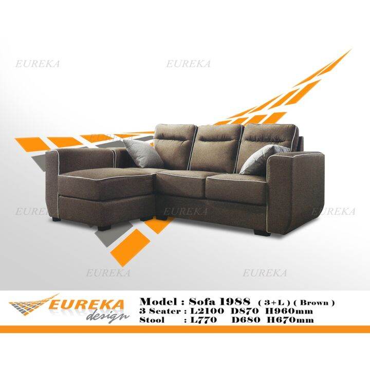 EUREKA Sofa Set 3+L Modern Upholstery Fabric Wood Living Room 1988 (Deliver & Installation Klang ...