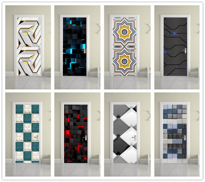 Self Adhesive PVC modern geometric 3d stereo Door Sticker Home Decor ...