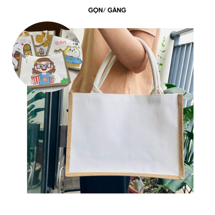 Túi cói canvas trắng trơn chống nước túi đựng quần áo trơn đi biển đi ...