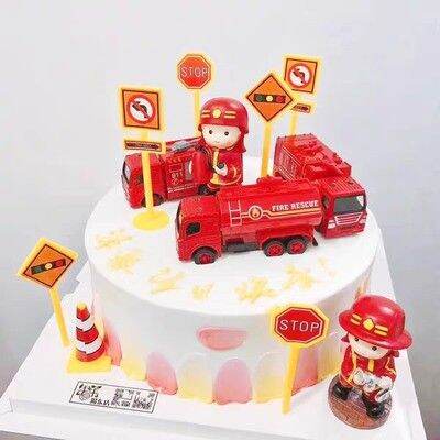 [Ready Stock] Fire Fighter Fire Engine Fire Trucks cake topper fireman ...