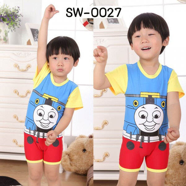 ชุดว่ายน้ำเด็กผู้ชาย แบบบอดี้สูท ลายโทมัส Thomas พร้อมหมวก (เซ็ต 2ชิ้น) SW0027 | Lazada.co.th