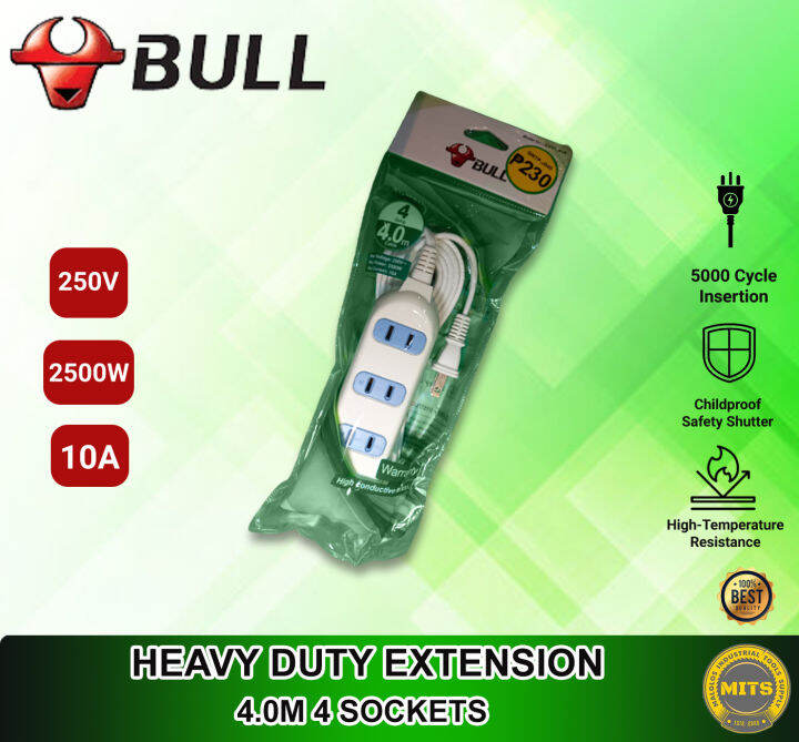 Heavy Duty Bull Extension Cord 4 Gang 4M | Lazada PH