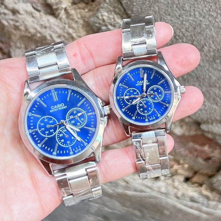 Watchtime นาฬิกาคาสิโอคู่รัก หน้าปัดขนาด 40/30 มม. สายเลท พร้อมกล่องคาส ...