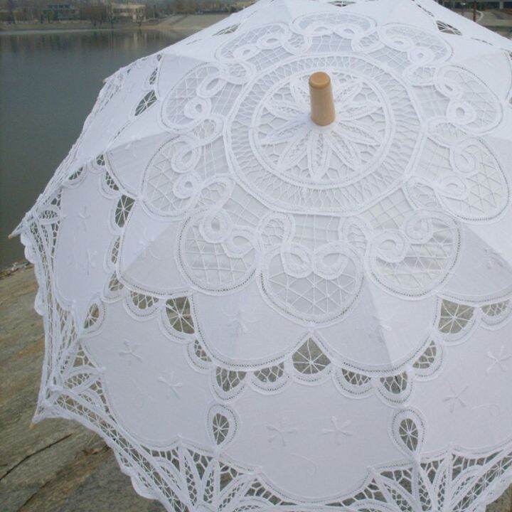 ร่มสีขาวปักลายลูกไม้ 80 ซม | Lazada.co.th