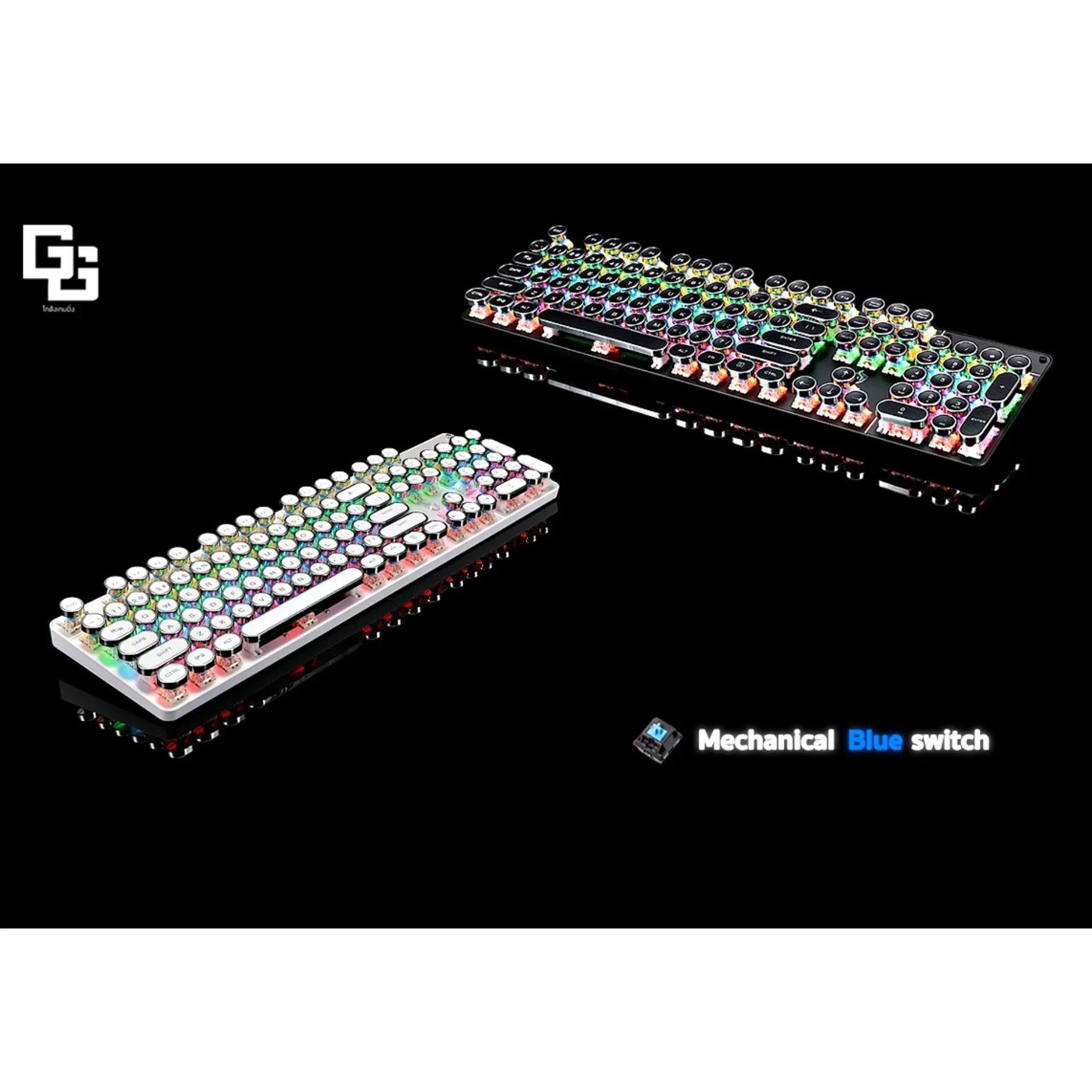 Delog Keyboard Vintage Mechanical RGB คีย์บอร์ดรูปทรงพิมพ์ดีด ปุ่มกลม ...