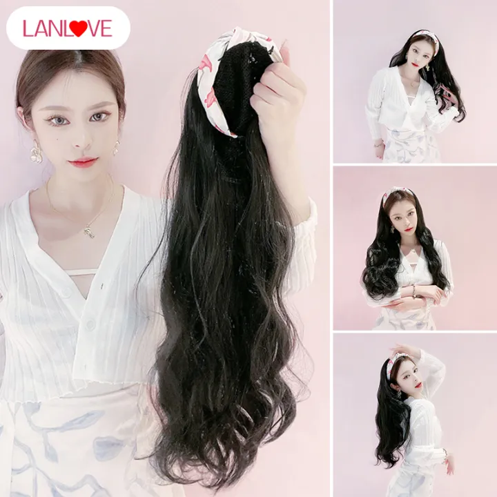 LANLOVE วิกผมยาวตรงสำหรับผู้หญิงพร้อมหมวกครึ่งศีรษะสไตล์สีธรรมชาติวิกผมที่แน่นมากสำหรับใส่ประจำ ...