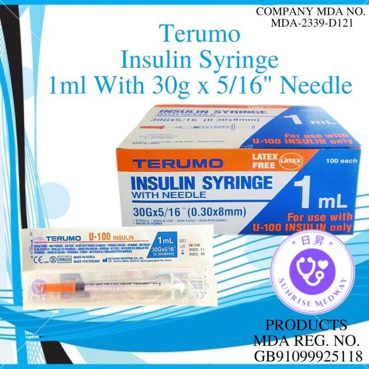 Terumo Insulin Syringe, 1ml With 30g x 5/16" Needle, 100 pcs/box | Lazada