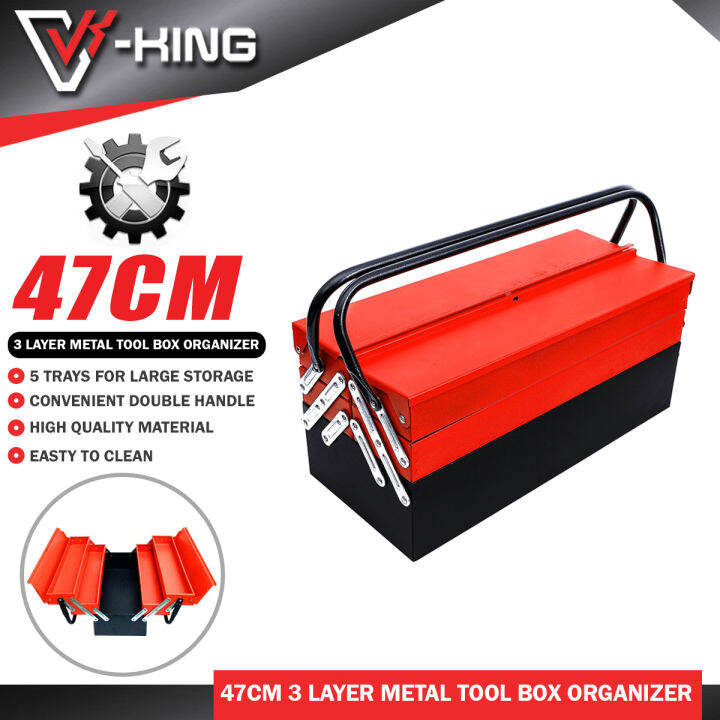 V-KING 3 Layer Heavy Duty Metal Tool Box Organizer with 5 Tray Large ...