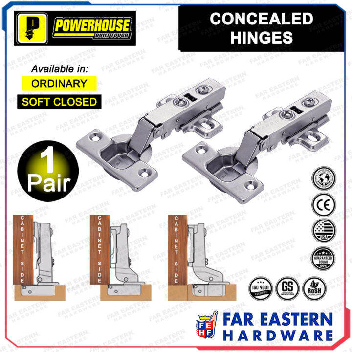 POWERHOUSE Concealed Hinges Soft Close Hydraulic | Ordinary Full | Half Overlay | Inset 1 PAIR ...