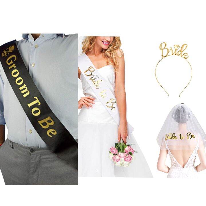 D225 Bride To Be Garland, Bride Groom Team Bride Veil Sash Headband ...