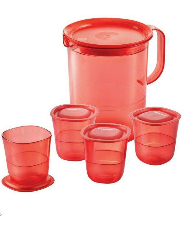 Tupperware Coral Blooms Crystalline Drinking Set (Pitcher and Short ...