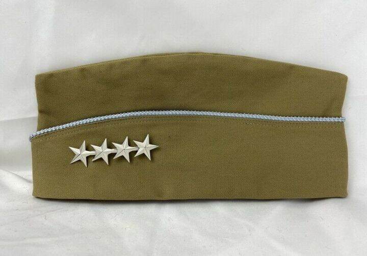 WW2 US ARMY KHAKI GARRISON CAP & OFFICER 4 STAR GENERAL RANK INSIGNIA ...