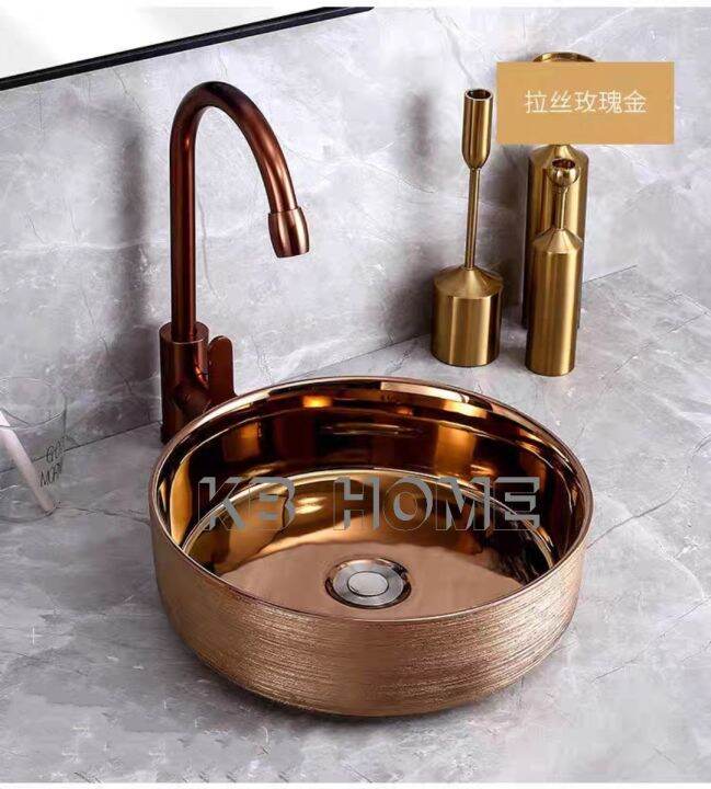 【KB HOME】【READY STOCK】【ROSE GOLD】【NEW】3D Ceramic Counter top Basin ...