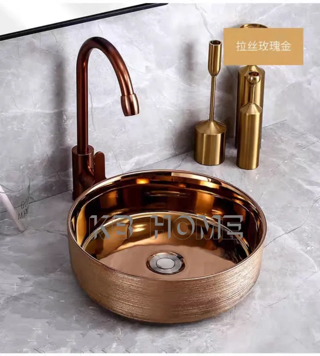 【KB HOME】【READY STOCK】【ROSE GOLD】【NEW】3D Ceramic Counter top Basin ...