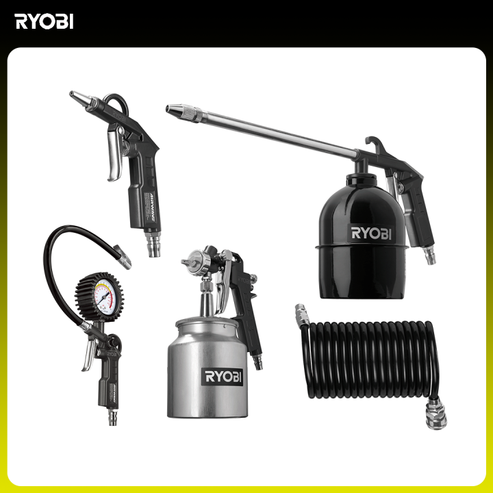 Ryobi Airwave 5-Piece Air Tool Kit (750ml Suction Spray Gun, Engine ...