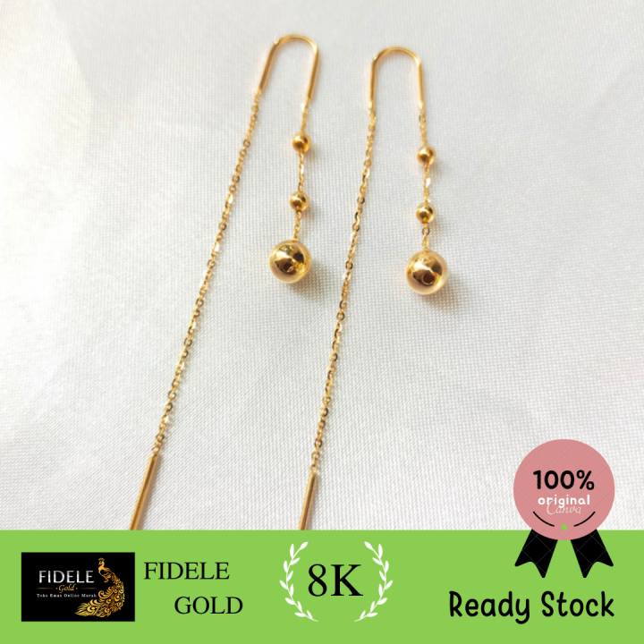Anting panjang emas asli itali UBS diamond look Anting Trider Bola Doff ...