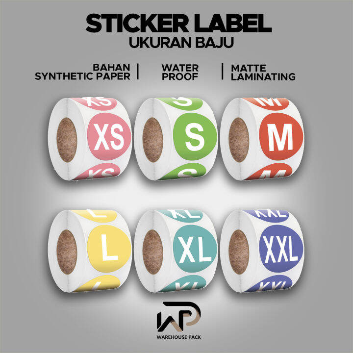 1 roll (500 pcs) Stiker Label Ukuran baju | Stiker Label Size Baju ...