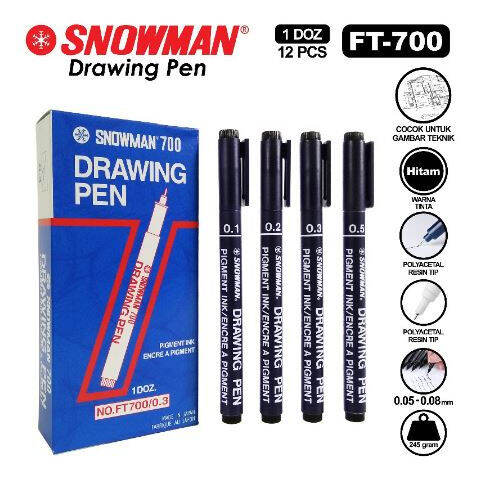 Snowman Drawing Pen FT-700 Pulpen Spidol Gambar Warna Hitam Black 0.1 0 ...