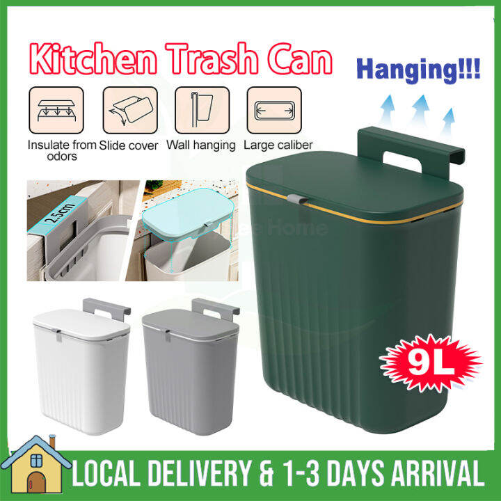 Hanging Trash Can 9L Dustbin Rubbish Bin With Lid Toilet Bathroom ...