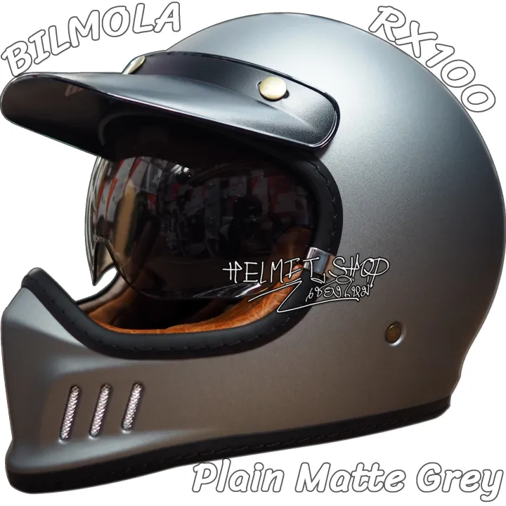BILMOLA RX100 Plain Matte Grey ทรง MOTO มีแว่นกันแดดสีชา นวมถอดซักได้ ...