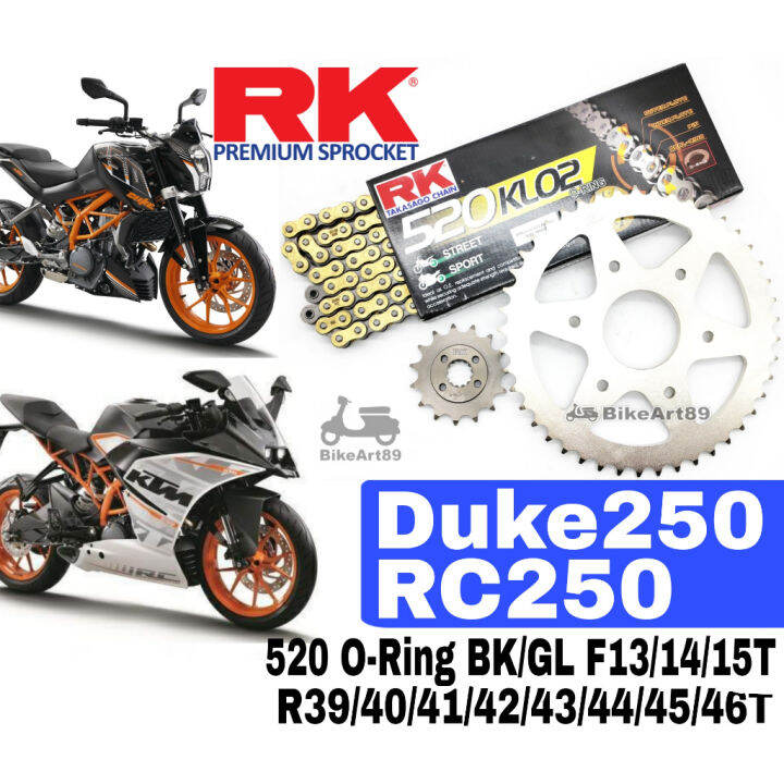 RK Sprocket Set KTM Duke 250 RC250 RK 520 KLO2 O-Ring Black /Gold Chain F13/14/15T-R39/40/41/42 ...