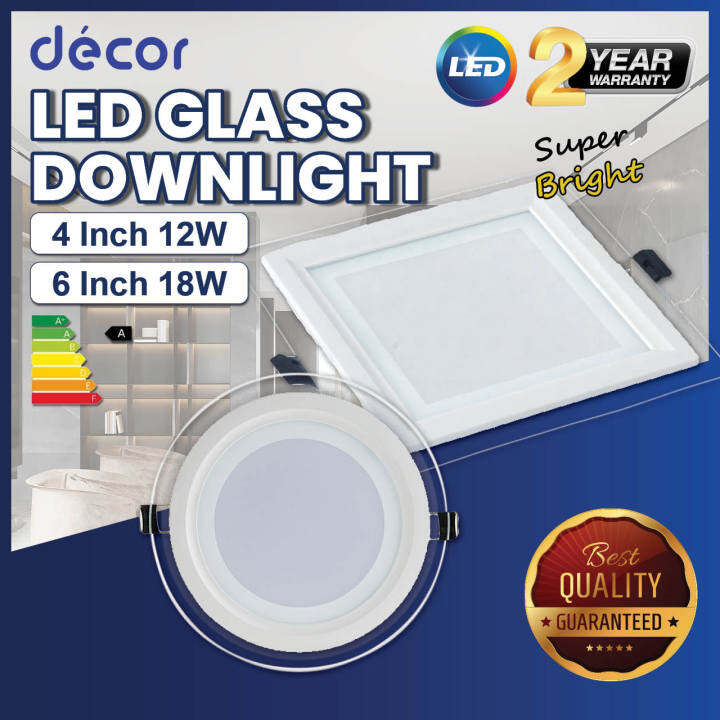LED Downlight Glass Recess 12W 4inch / 18W 6inch Round Square LED Panel ...