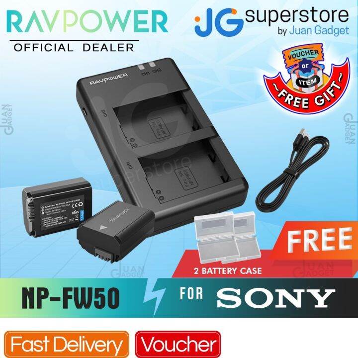 RAVPower NP-FW50 Battery Charger and 2-Pack Rechargeable Li-ion ...