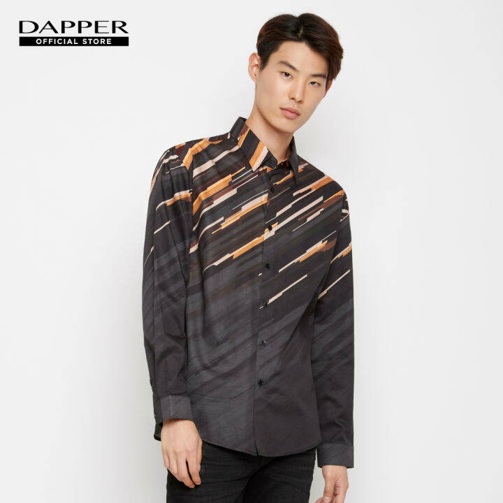 DAPPER เสื้อเชิ้ตผู้ชาย แขนยาว Light Speed Print สีดำ | Lazada.co.th