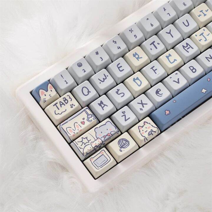 66/144 Keys Meow Theme Keycaps Cat Kitty MOA PBT 5-sided Dye ...