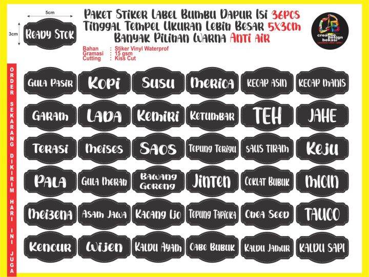 (ISI 36PCS) STIKER LABEL NAMA BUMBU DAPUR 3X5CM (READY STOK) | Lazada ...