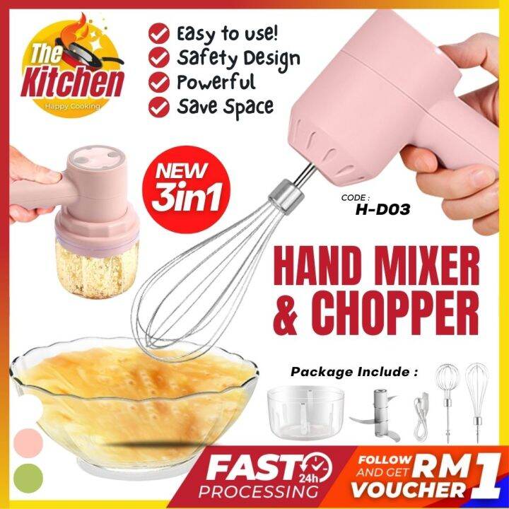 H-D03 3-in-1 Wireless Hand Mixer Electric Garlic Egg Beater Chopper Automatic Food Processor ...
