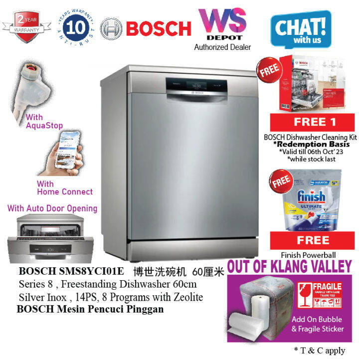 Bosch SMS8YCI01E Series 8 Freestanding Dishwasher 60cm Silver Inox ...