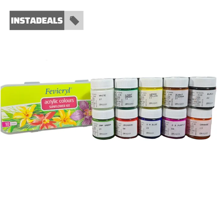 Fevicryl Acrylic Colour Paint Kits Lilac Kit (6 x 10mL) Sunflower Kit ...