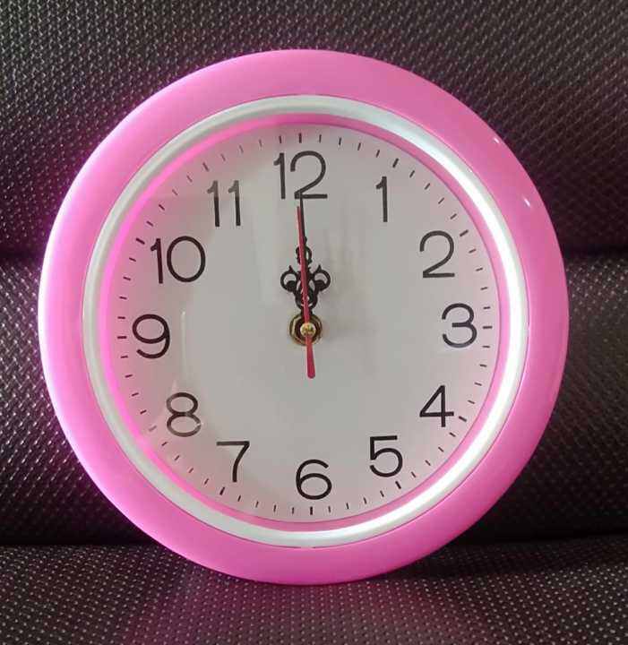 Jam dinding 21cm, body pink, angka kecil (dapat diletakkan diatas meja ...