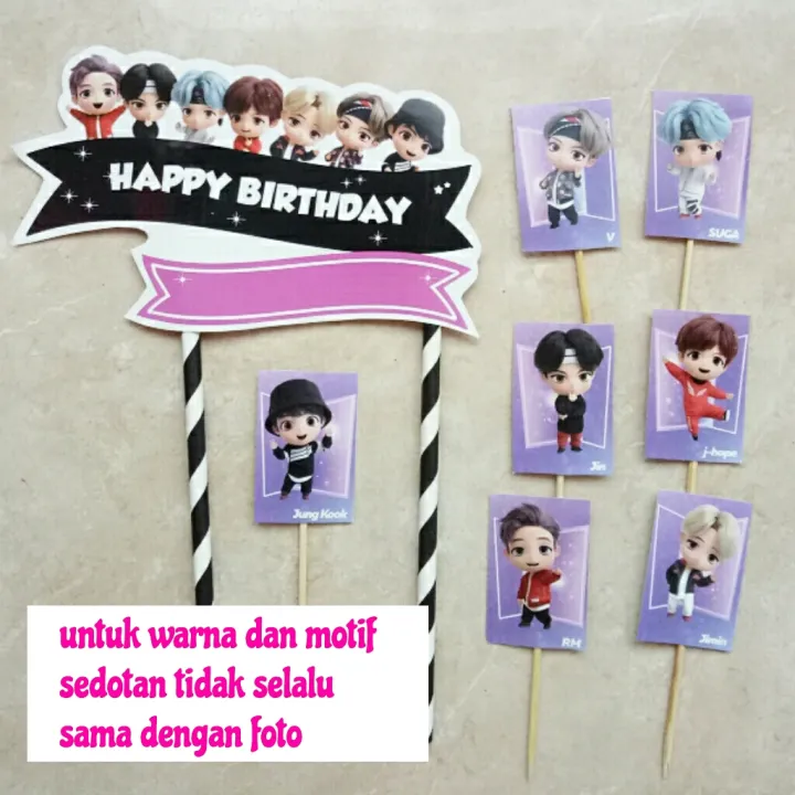 hiasan kue ulang tahun topper toper cake satu set karakter BTS tinitan ...