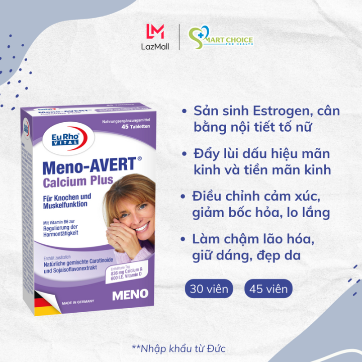 Viên Uống Cân Bằng Nội Tiết Tố Nữ EuRho Vital Meno-Avert Plus Calcium ...