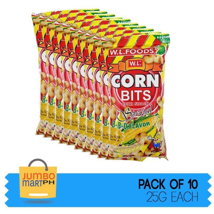 W.L. FOODS CORN BITS CORN SNACKS BBQ FLAVOR 25G / PACK OF 10 | Lazada PH