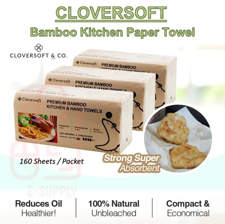 Cloversoft Kitchen and Hand Towels/ Premium Unbleached Bamboo Paper ...