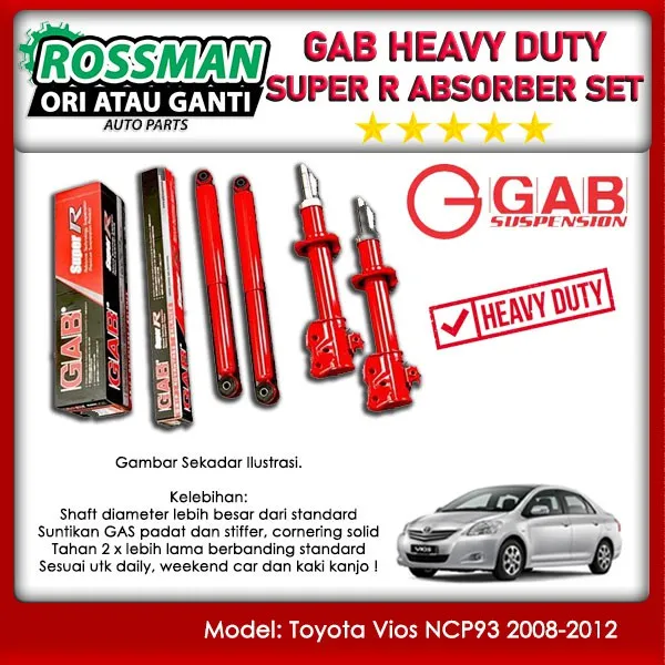 Toyota Vios NCP93 2008-2012 GAB Heavy Duty Super R Absorber Set | Lazada