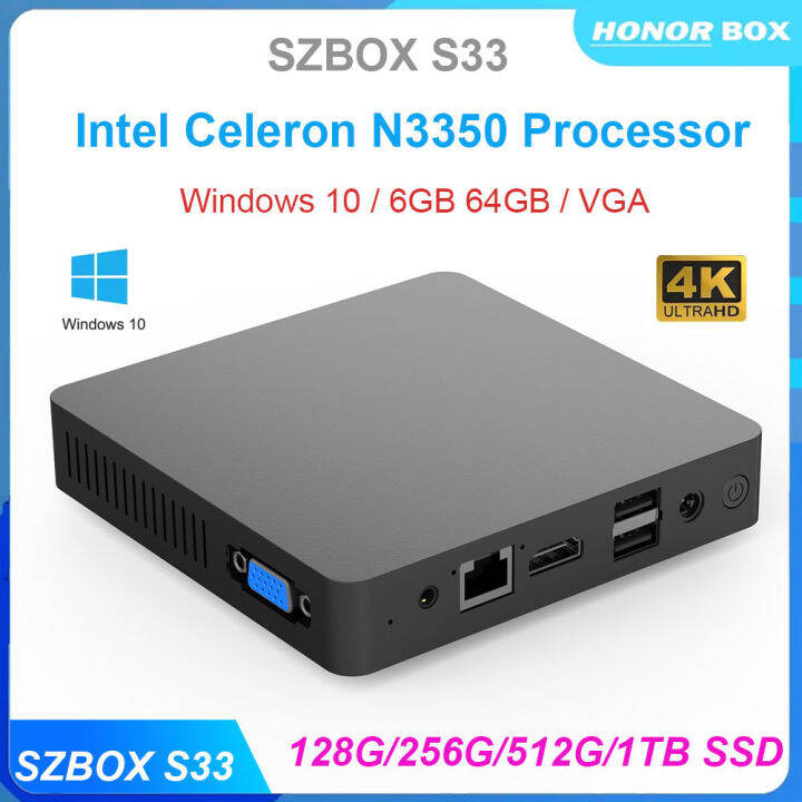 SZBOX S33 N3350 Fanless Mini PC Windows 10 6GB 64GB add SSD 2.4G WiFi 1000M VGA HD 4K Display ...