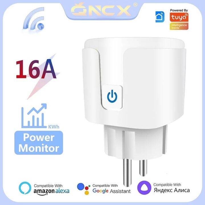 QNCX Wifi Smart Plug Socket Outlet EU 16A Tuya Power Monitor Timing Function Smart Life APP ...