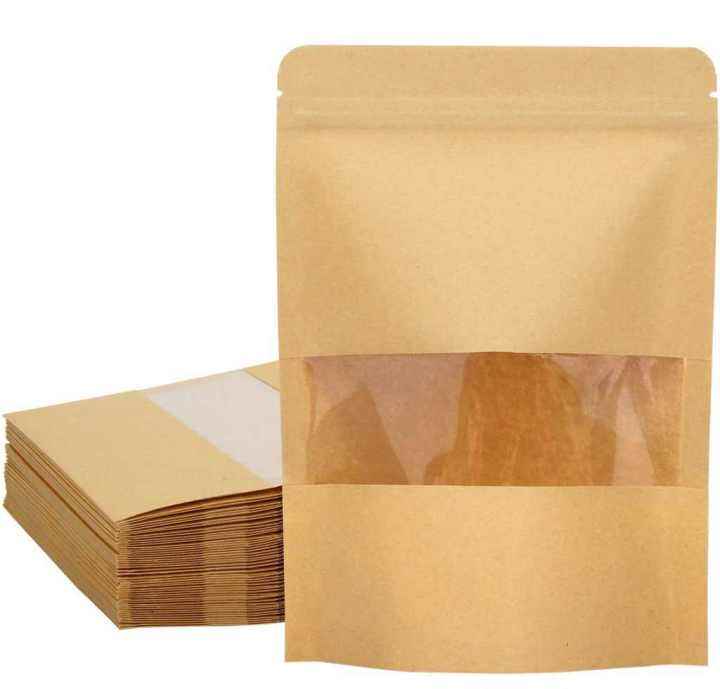 50 Pack Kraft Stand Up Zip Lock Pouch, Resealable Bag with Transparent ...