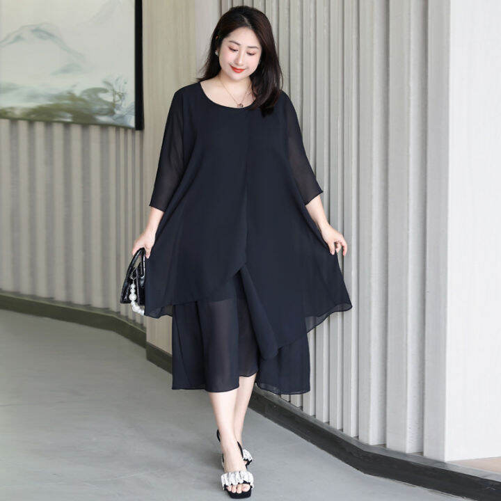 8Xl 150Kg Women's Plus Size Chiffon Dress 2022 Spring New Western Style Reduces Age and Looks ...