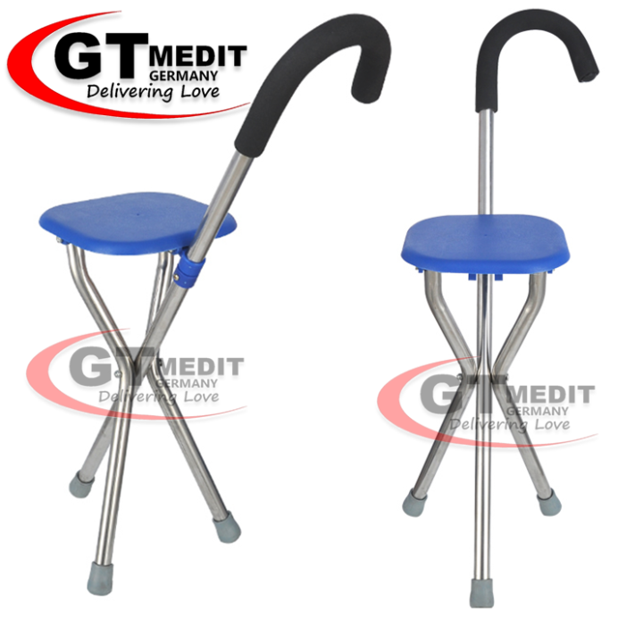 【Included Seat】 Extra Stable Base Quad Cane Foldable Stainless Steel ...