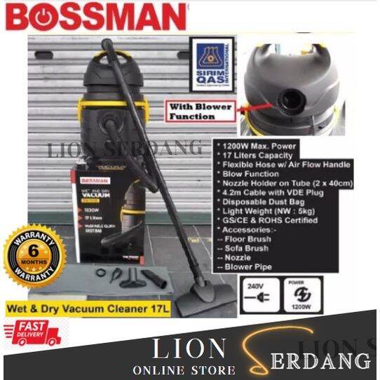 BOSSMAN BWD-17BL 17Litre Wet & Dry Vacuum Cleaner 1200Watt with Blower ...