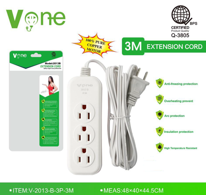 VONE 3M Extension cord with Universal Socket and Switch Intelligent ...