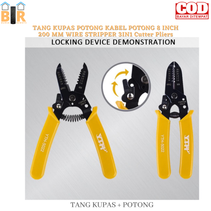 TANG KUPAS POTONG KABEL POTONG 8 INCH 200 MM WIRE STRIPPER 3IN1 Cutter ...