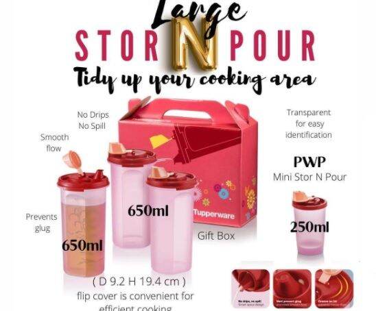 Tupperware Large Stor N Pour (3) 650ml With Gift Box PWP Mini Stor N ...