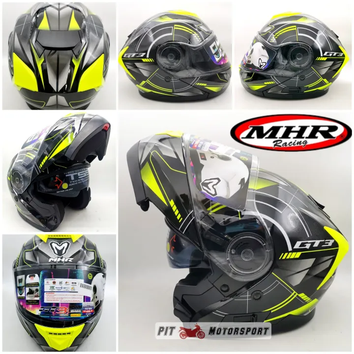 MHR Racing Full Face Helmet Flip Up Double Visor FU926 Black ...